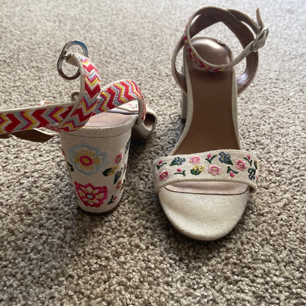 Embroidered Block Heels - Gem